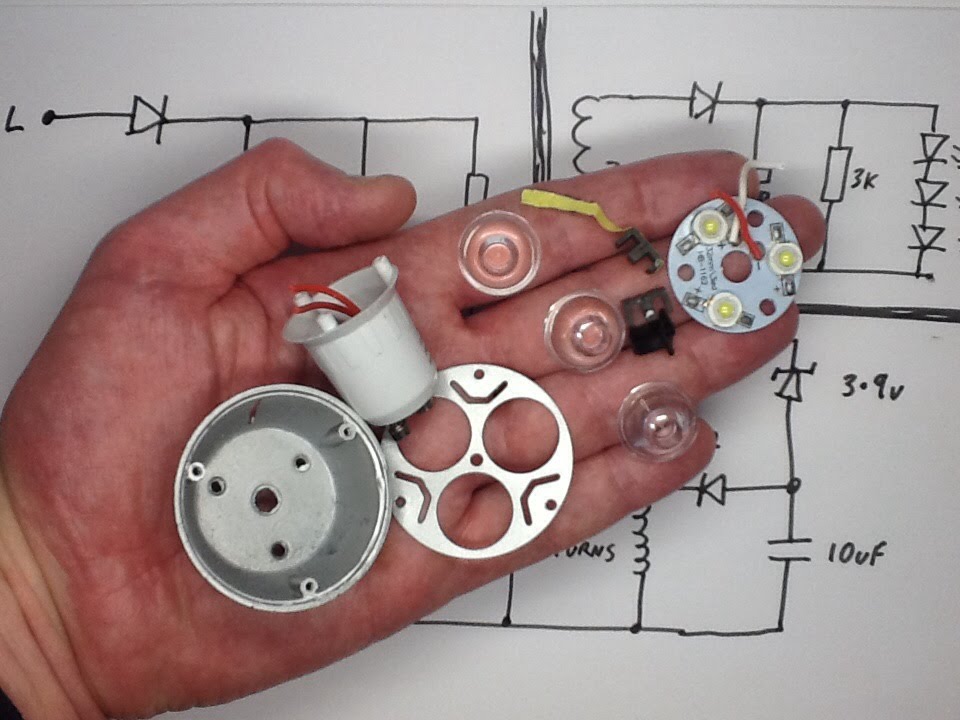 Total teardown and schematic of the Poundland GU10 LED lamp.